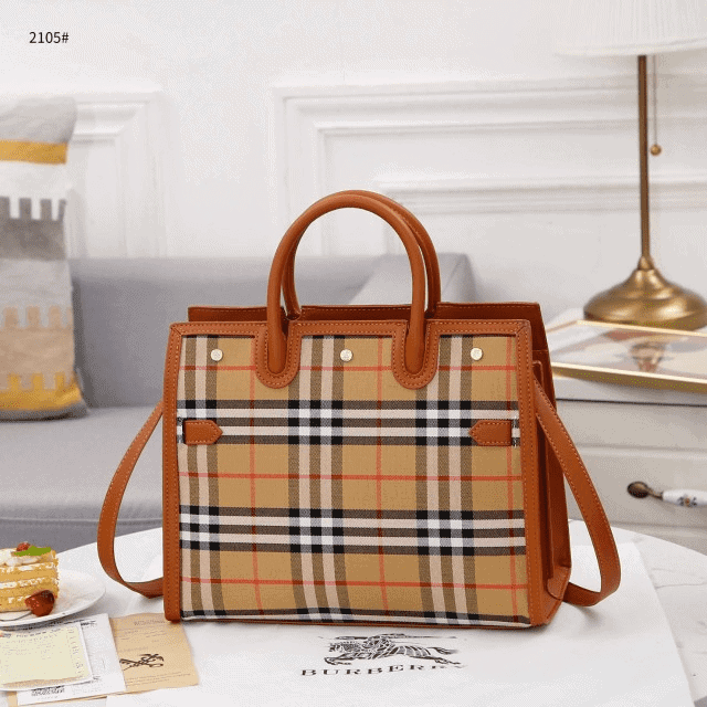 Tas Burberry Medium Leather and Vintage Check Two-Handle Title Bag 2105 ...