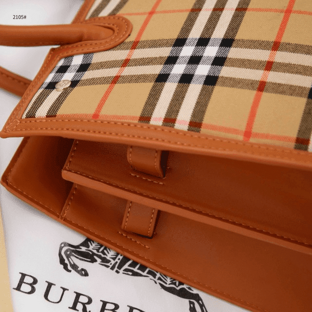 Tas Burberry Medium Leather and Vintage Check Two-Handle Title Bag 2105 ...