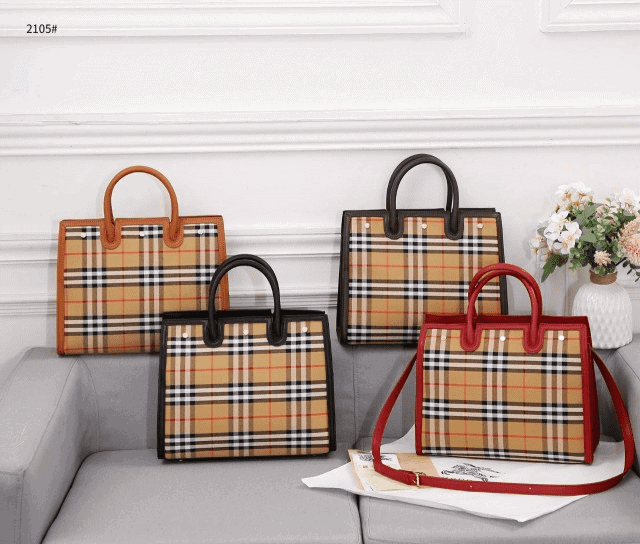 Tas Burberry Medium Leather and Vintage Check Two-Handle Title Bag 2105 ...
