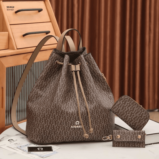 Tas Aigner Backpack Bucket Bag With Pouch in Signature Coated Canvas ...