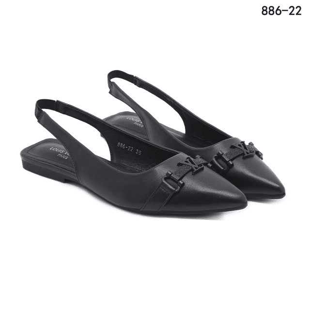 Sepatu Louis Vuitton Leather LV-Logo Slingback Ballet Flats 886-22 Semi ...