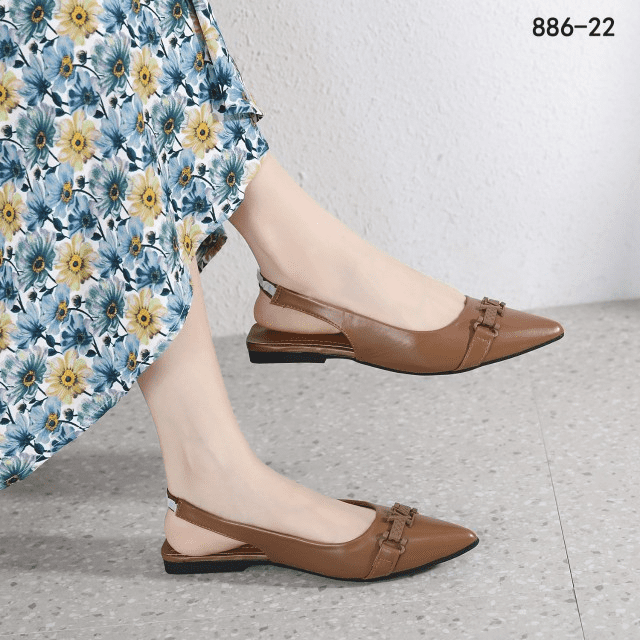 Sepatu Louis Vuitton Leather LV-Logo Slingback Ballet Flats 886-22 Semi ...