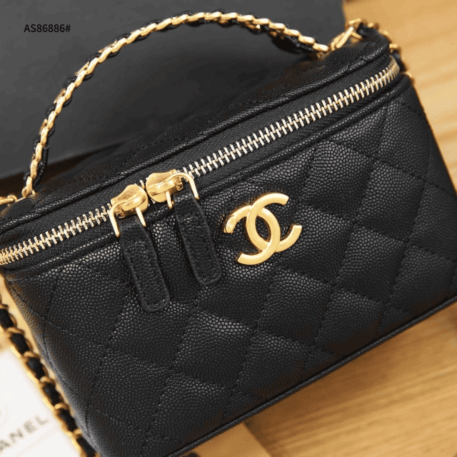 Tas Chanel Vanity With Handle Black Caviar GHW AS86886 Semi Platinum ...