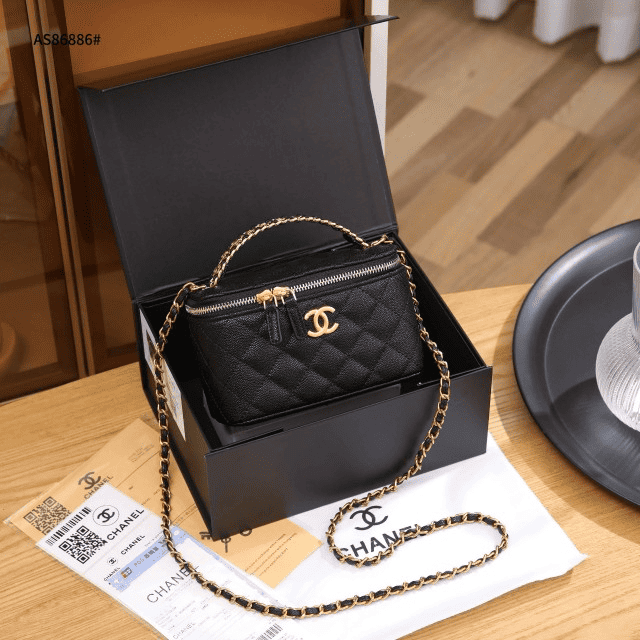 Tas Chanel Vanity With Handle Black Caviar GHW AS86886 Semi Platinum ...
