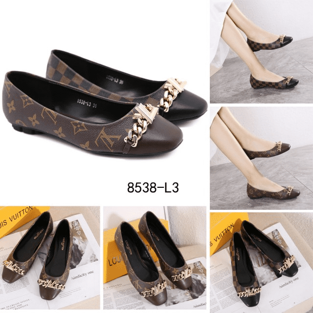 Sepatu Louis Vuitton LV Logo Gold Hardware Flats Shoes 8538-L3 Semi ...