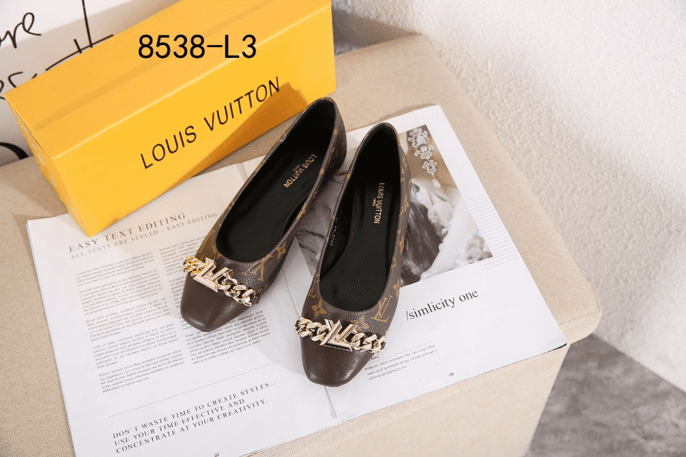 Sepatu Louis Vuitton LV Logo Gold Hardware Flats Shoes 8538-L3 Semi ...