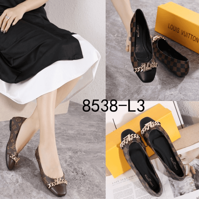 Sepatu Louis Vuitton LV Logo Gold Hardware Flats Shoes 8538-L3 Semi ...