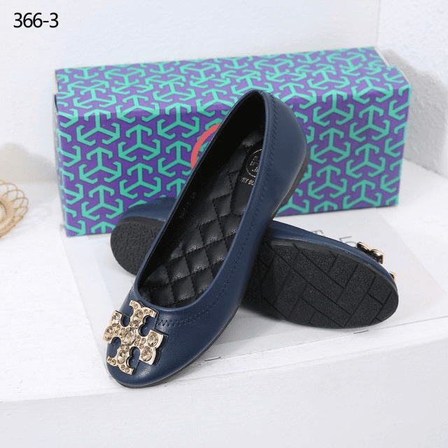 Sepatu Tory Burch 366-3 Everly Cap Toe Ballet Flats Leather Double T ...
