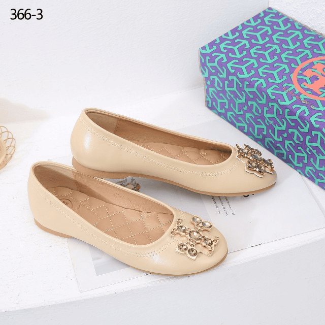 Sepatu Tory Burch 366-3 Everly Cap Toe Ballet Flats Leather Double T ...