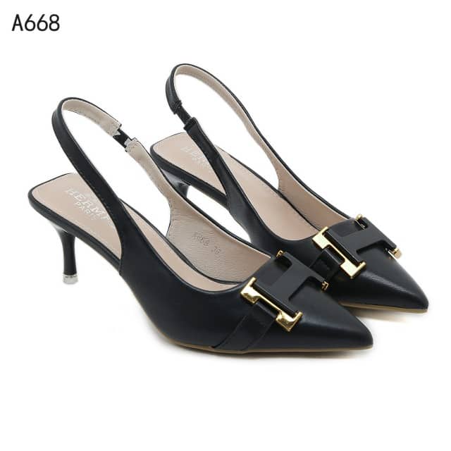 Sepatu Hermes A668 Leather H-Logo Ankle Strap Slingback Heels Semi ...