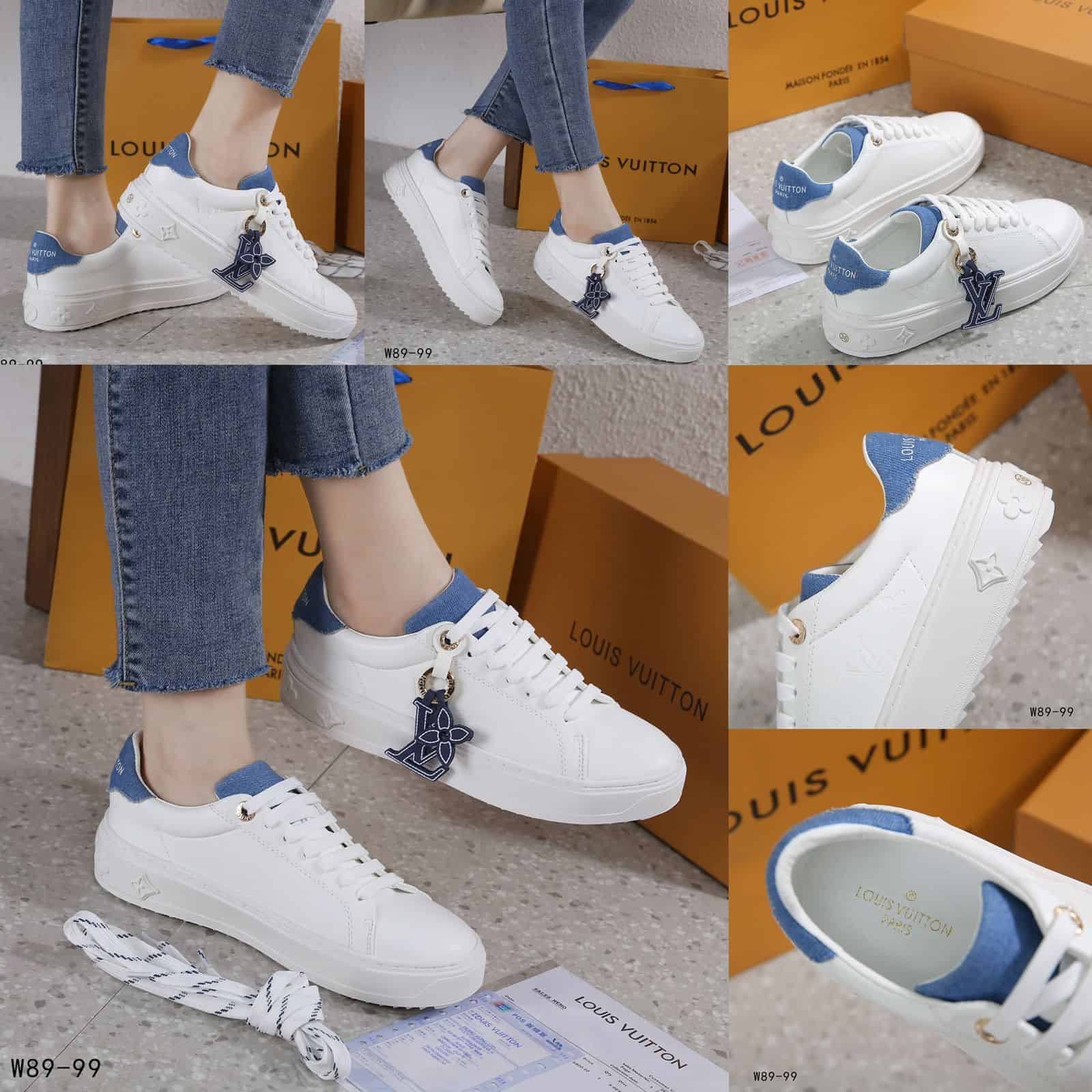 Sepatu Lv Louis Vuitton Time Out Denim Sneakers W89-99 Semi Platinum ...