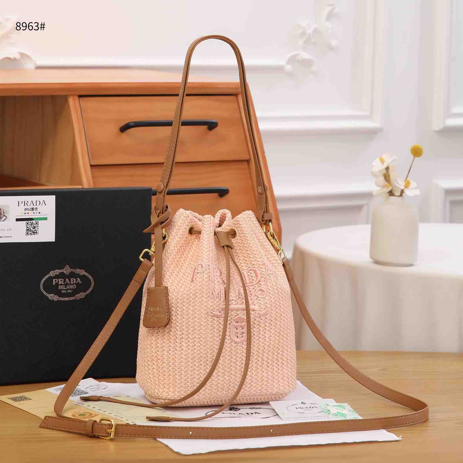 Tas Prada 8963 Crochet Bucket Semi Platinum (Kode: PRA188) - TasKW.com