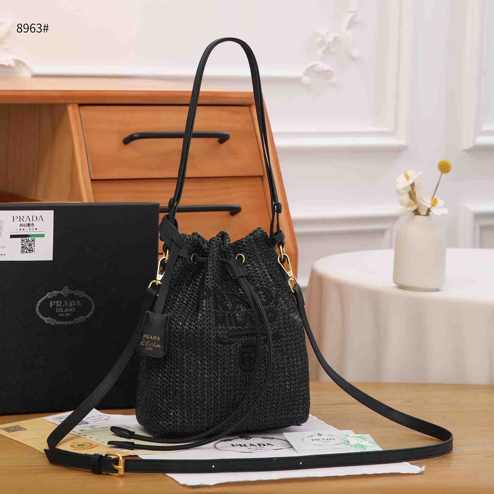 Tas Prada 8963 Crochet Bucket Semi Platinum (Kode: PRA188) - TasKW.com