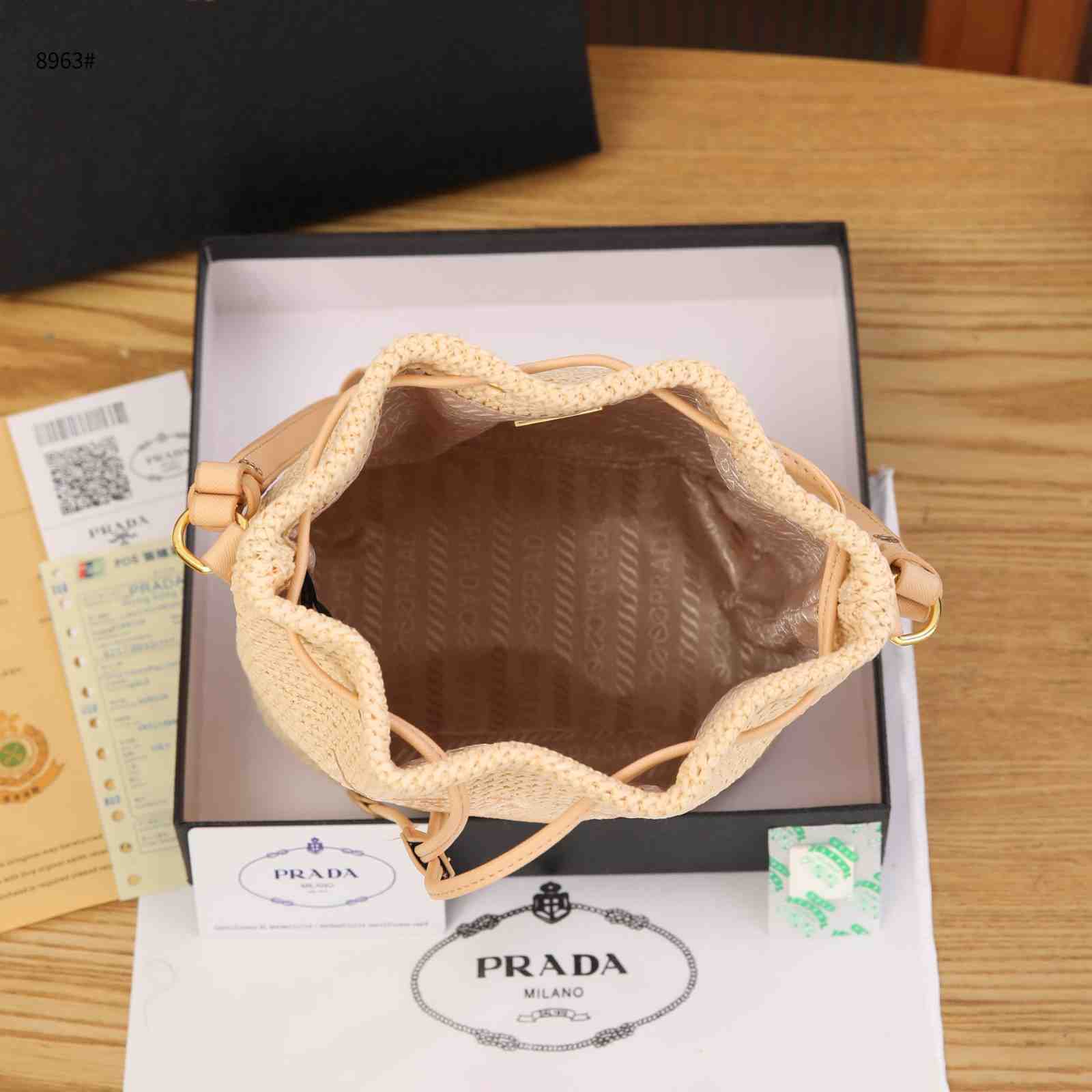 Tas Prada 8963 Crochet Bucket Semi Platinum (Kode: PRA188) - TasKW.com