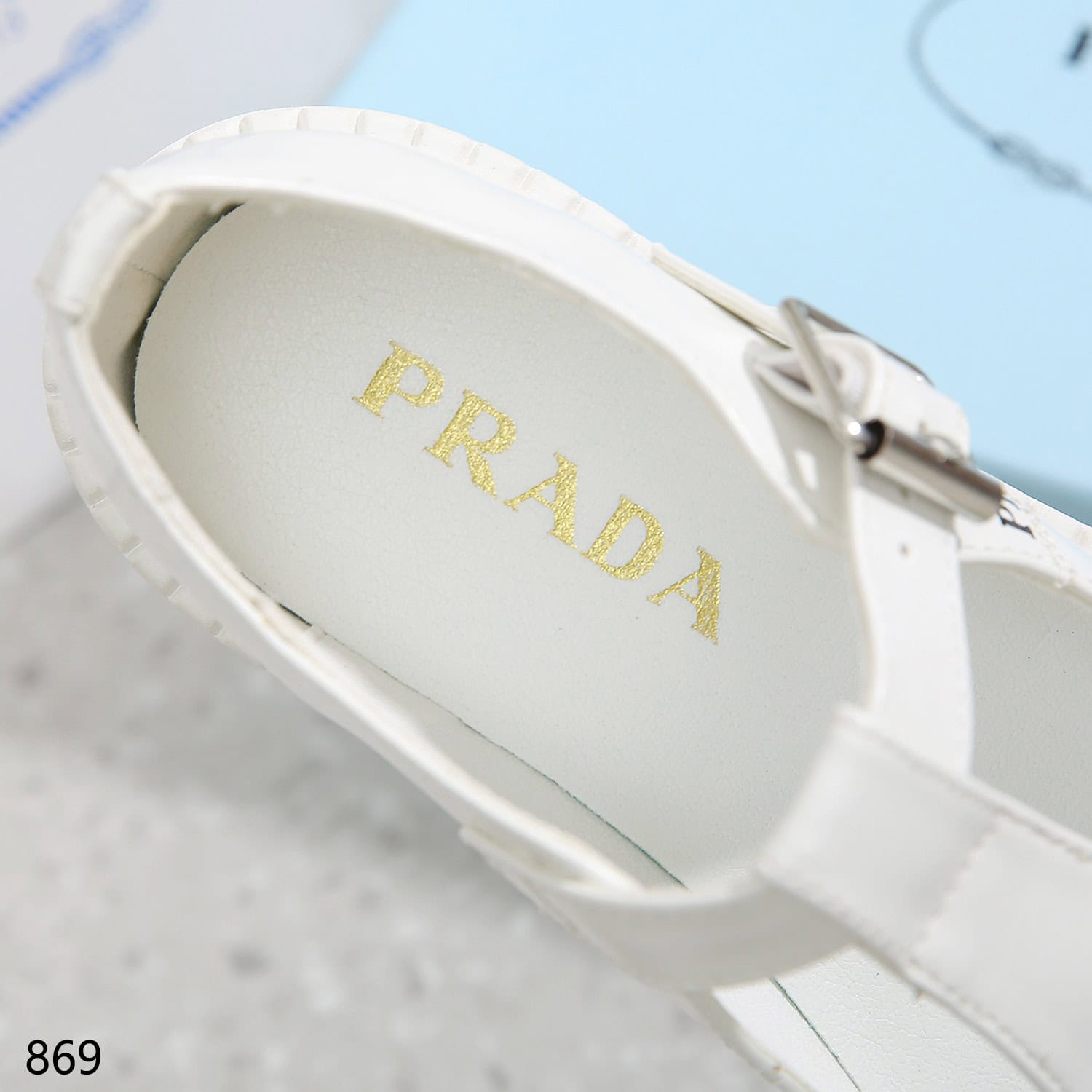 Sepatu Prada 869 Logo-Print Mary-Jane Loafers Semi Platinum (Kode ...