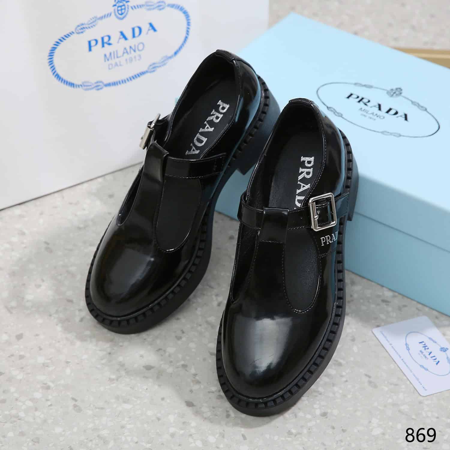 Sepatu Prada 869 Logo-Print Mary-Jane Loafers Semi Platinum (Kode ...