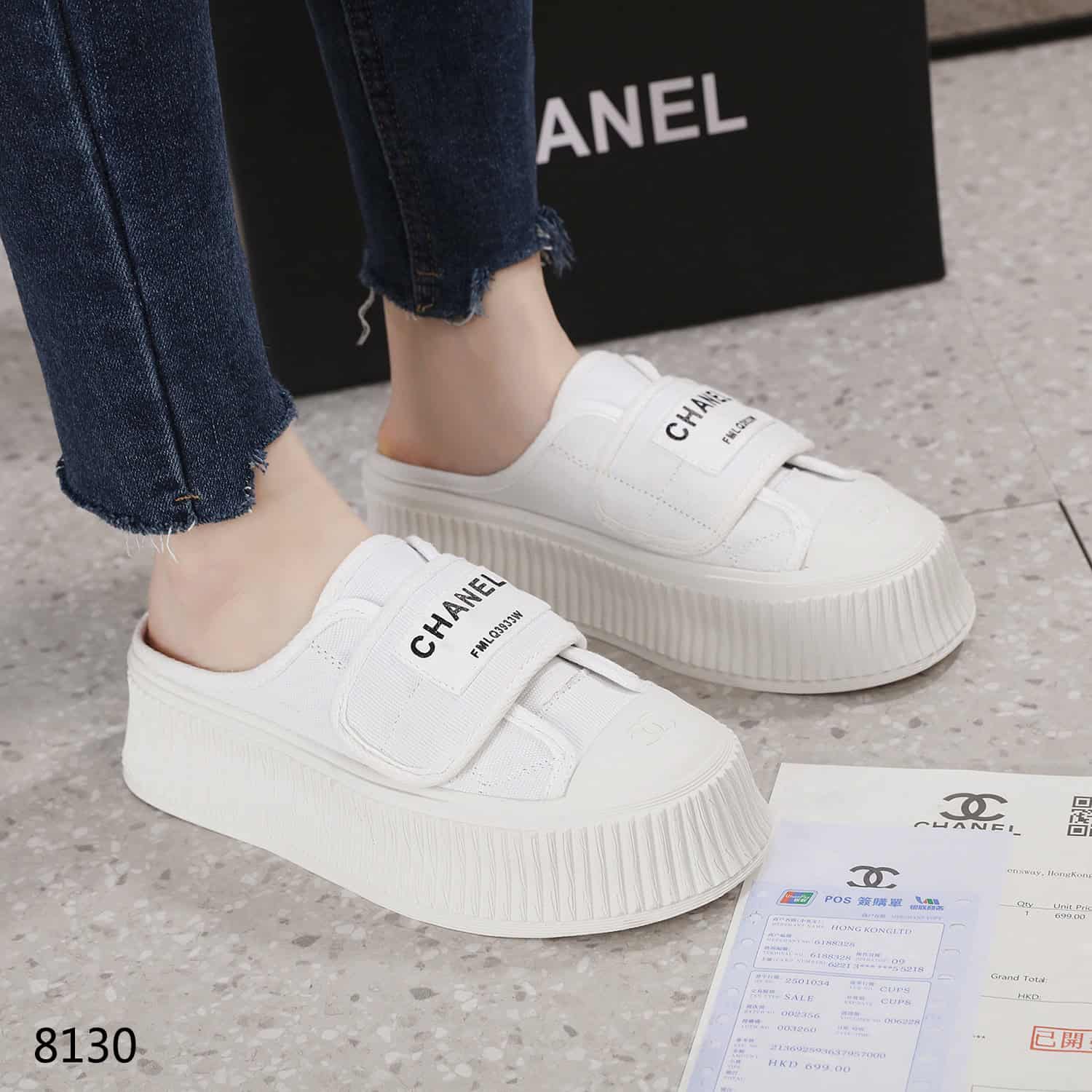 Sepatu Chanel 8130 Canvas Shoes Label Slip-On Mule Sneakers Bloafers ...