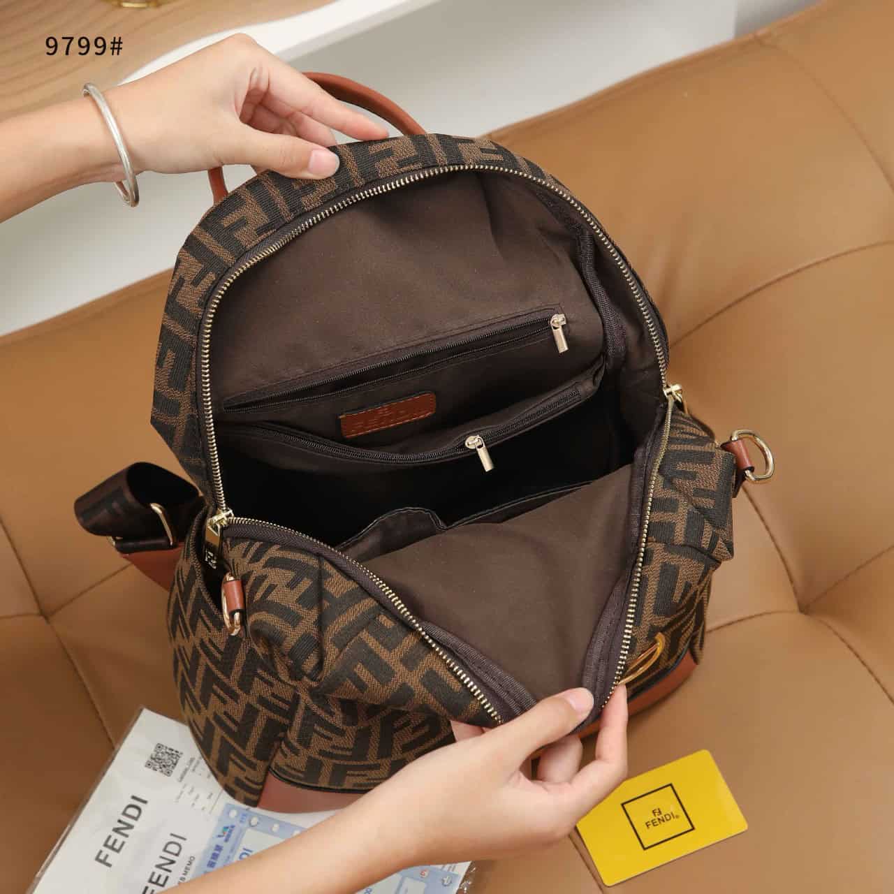 Tas Fendi 9799 Ff Monogram Logo Canvas Leather Backpack Shoulder Bag ...