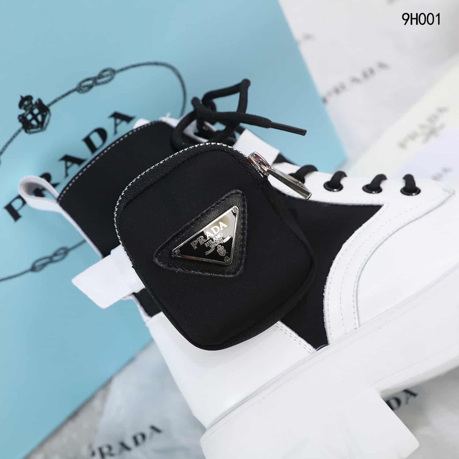 Sepatu Prada 9h001 white Monolith Leather & Nylon Boots With Pouch Semi ...