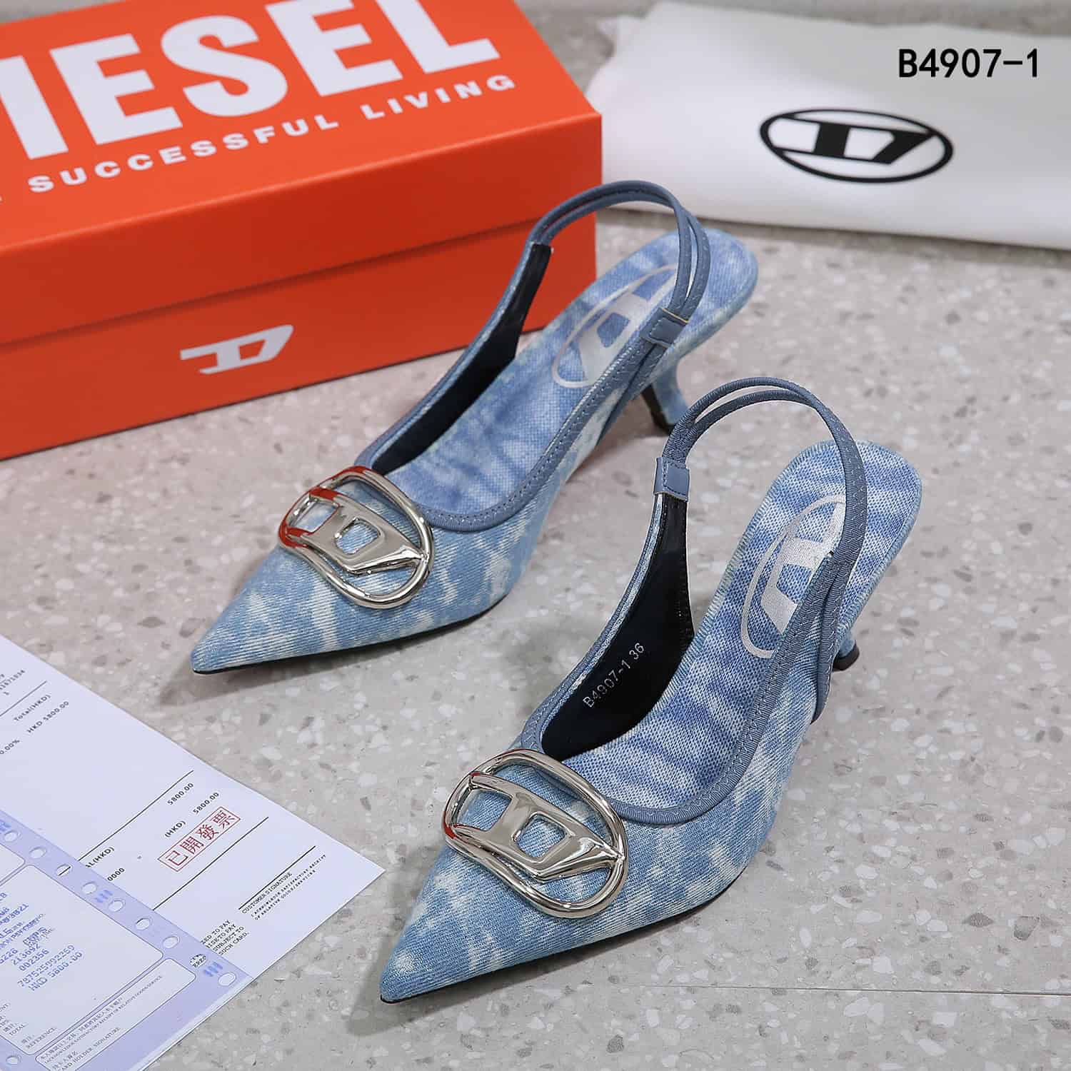 Sepatu Diesel B4907-1 D-Venus Logo Plauqe Slingback Pumps Semi Platinum ...