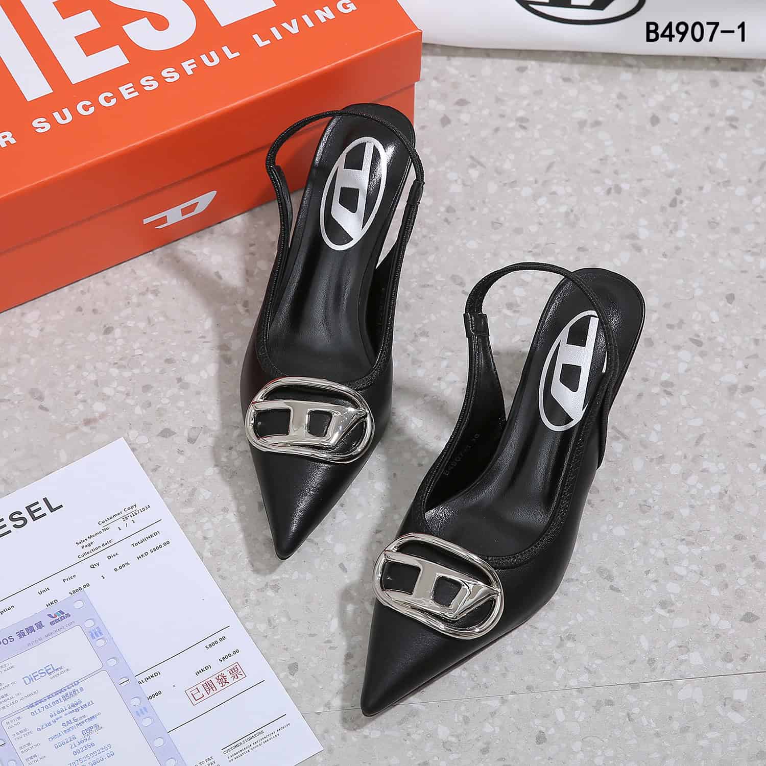 Sepatu Diesel B4907-1 D-Venus Logo Plauqe Slingback Pumps Semi Platinum ...