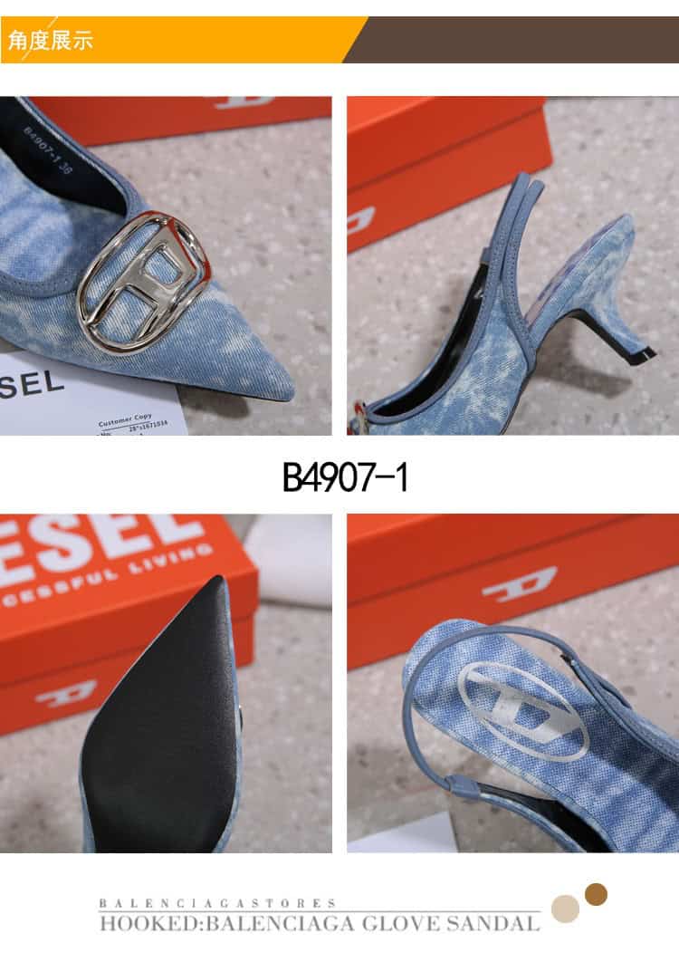 Sepatu Diesel B4907-1 D-Venus Logo Plauqe Slingback Pumps Semi Platinum ...