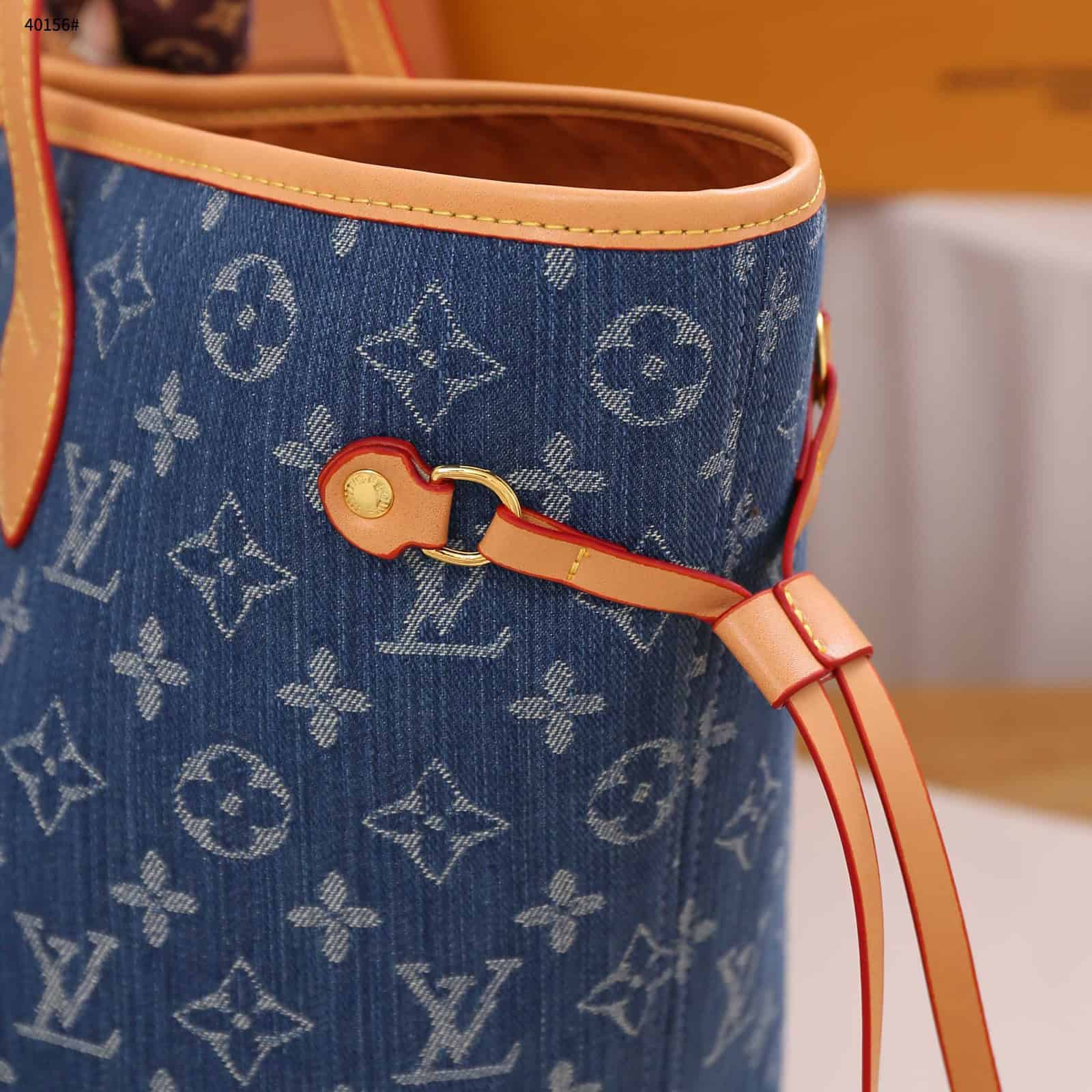 Tas Louis Vuitton 40156 Blue Neverfull In Monogram Denim Semi Platinum ...