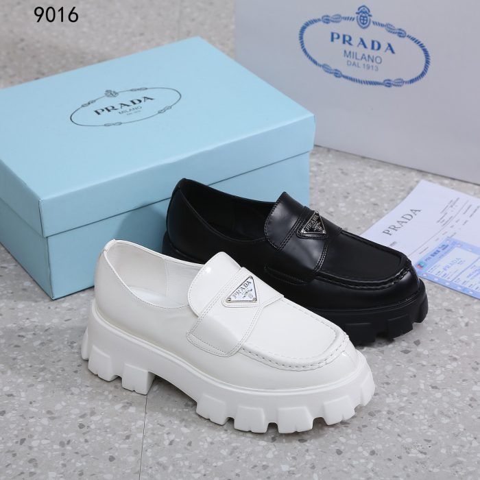 Sepatu Prada 9016 Monolith Pointy Brushed Leather Loafers Semi Platinum ...