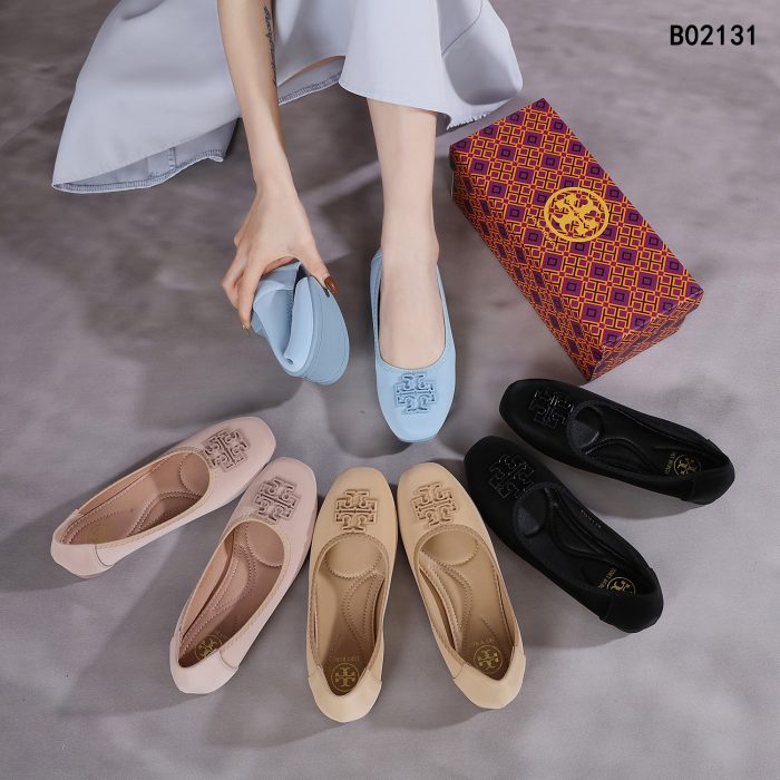 Sepatu Tory Burch B02131 Soft Leather Double T-Logo Flat Heel Shoes ...