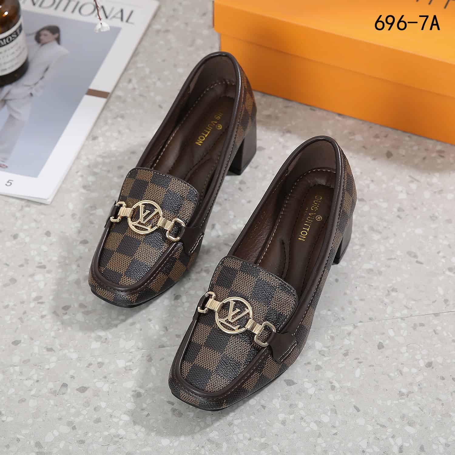 Sepatu Louis Vuitton 969-7a Block Heel Shoes In Damier Semi Premium ...