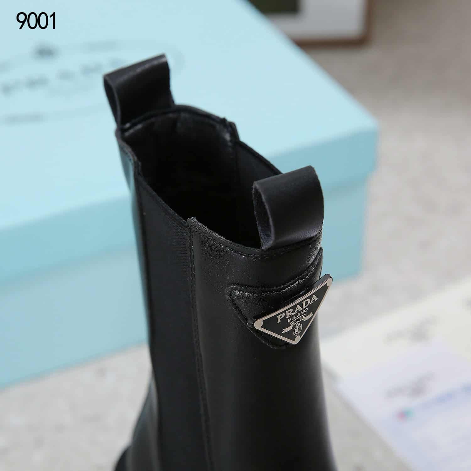 Sepatu Prada 9001 Monolith Leather Chelsea Boots In Black Semi Platinum ...