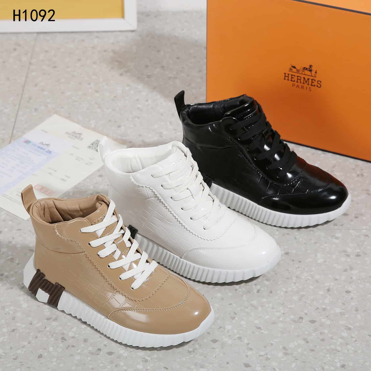 Sepatu Hermes H1092 Croco Leather Hip-Hop Sneaker Semi Platinum (Kode ...