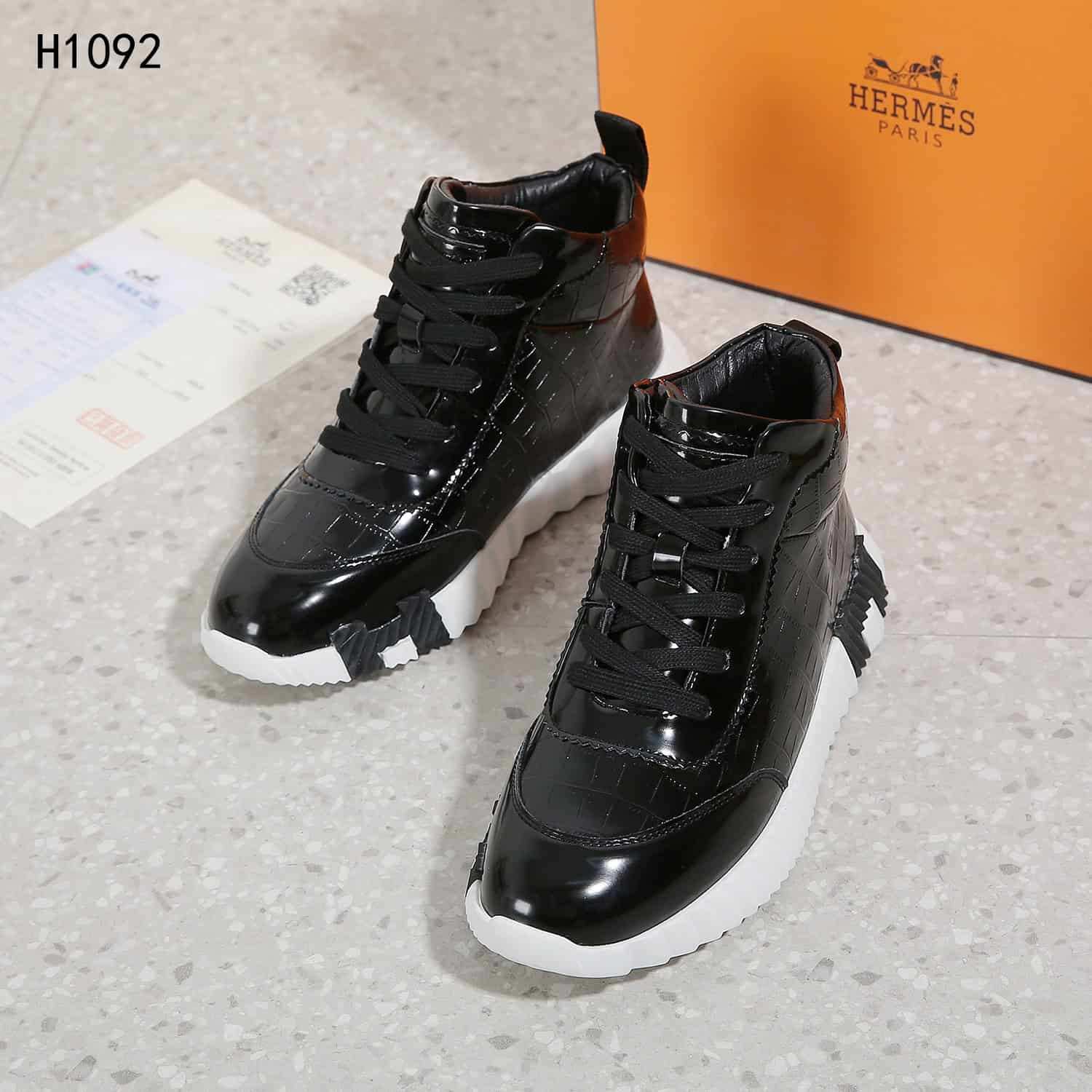 Sepatu Hermes H1092 Croco Leather Hip-Hop Sneaker Semi Platinum (Kode ...