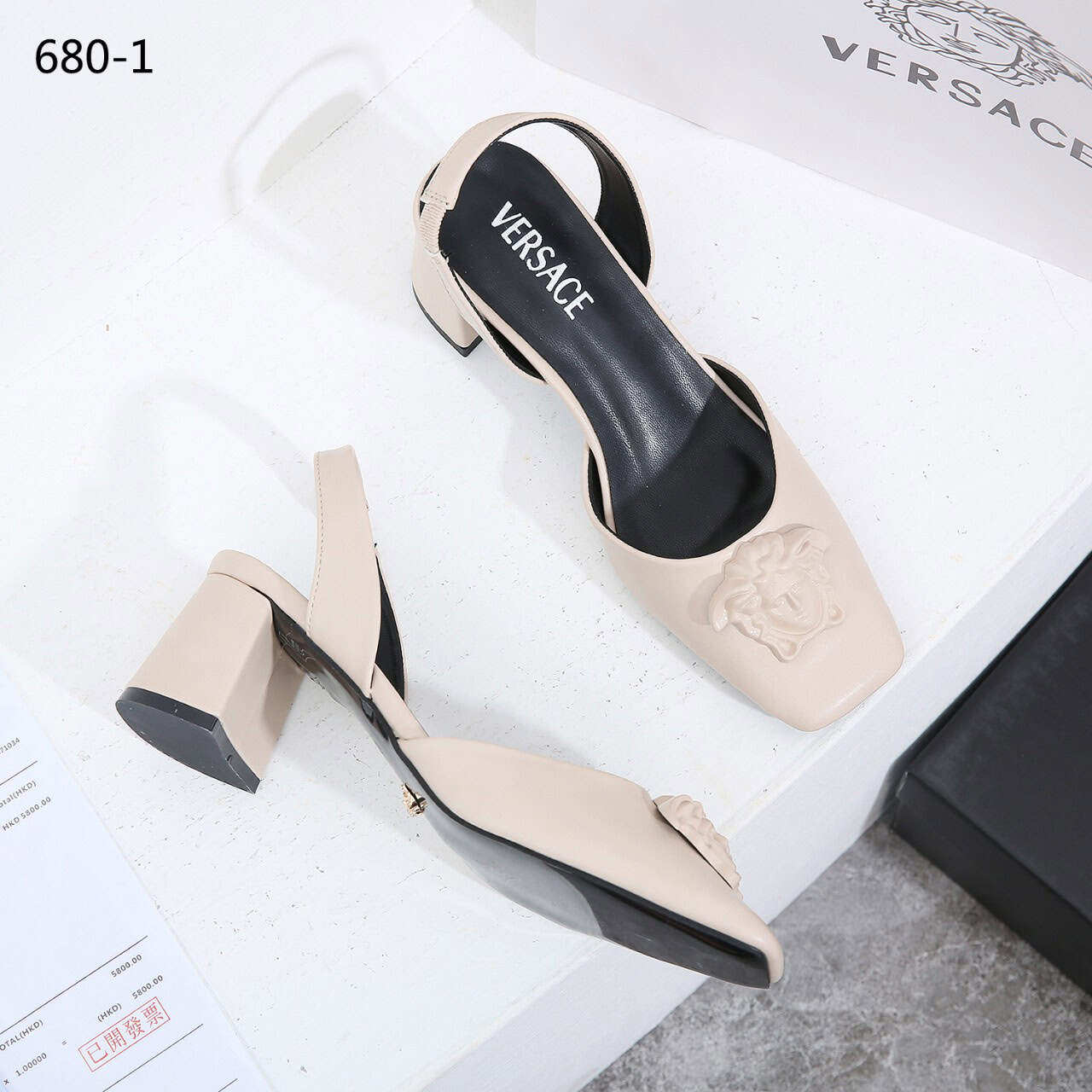 Sepatu Versace 680-1 La Medusa Leather Sling-Back Pumps Semi Platinum ...