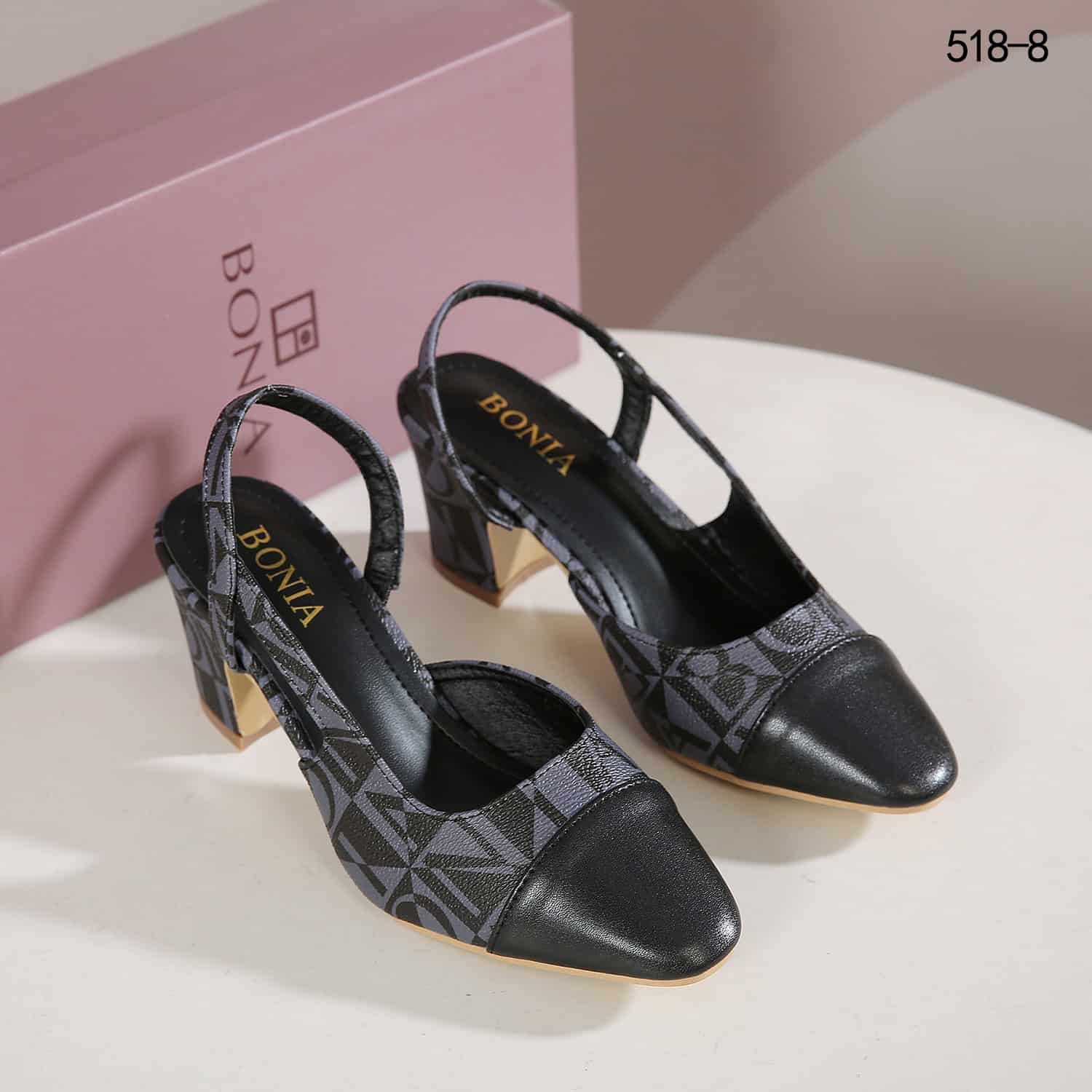 Sepatu Bonia 518-8 Monogram Toe Cap Block Heels Semi Premium (Kode ...