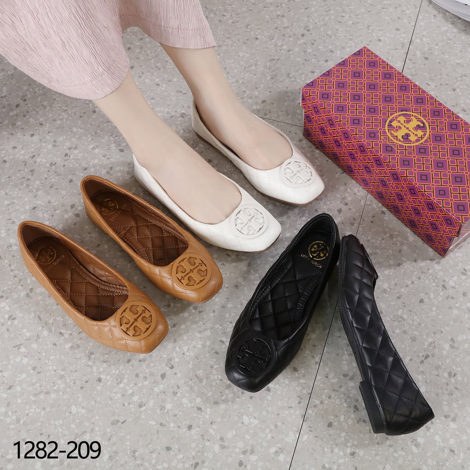 Sepatu Tory Burch 1282-209 Leather Flat Heel Shoes Semi Premium (Kode ...