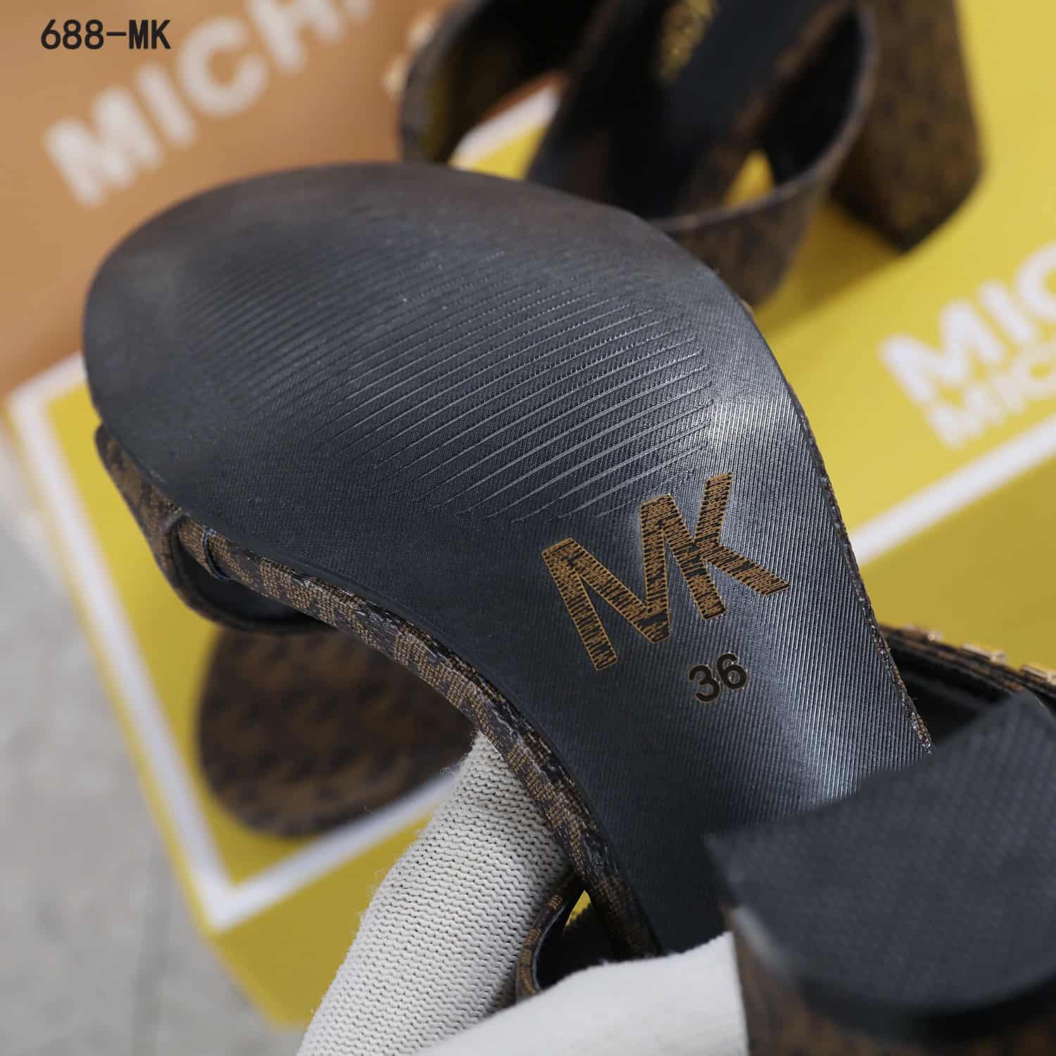 Sendal Michael Kors 688-MK Summer Block Heels Sandals MK Logo Semi ...