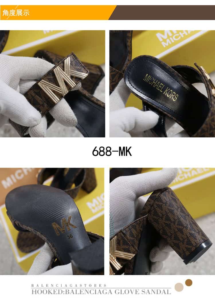 Sendal Michael Kors 688-MK Summer Block Heels Sandals MK Logo Semi ...