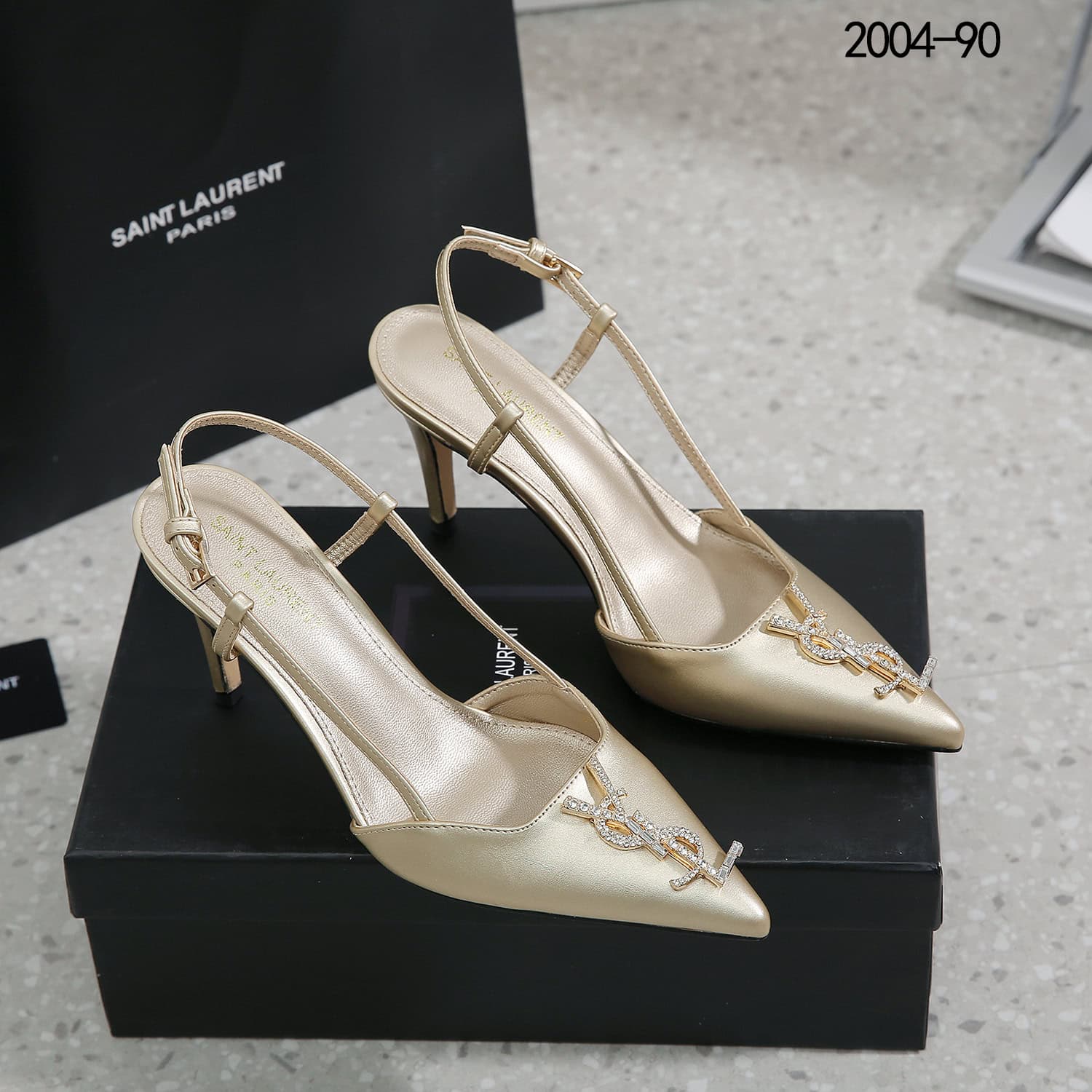 Sepatu YSL 2004-90 Yves Saint Laurent Heels Semi Platinum (Kode: YSL258 ...