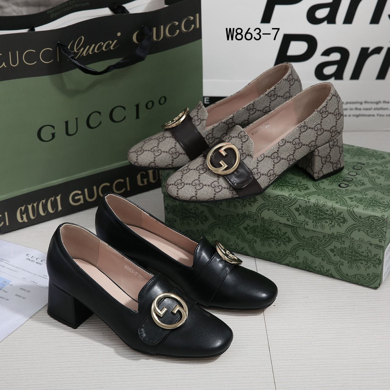 Sepatu Gucci GG Office Block Heels W863-7 Semi Original (Kode: GUC979 ...