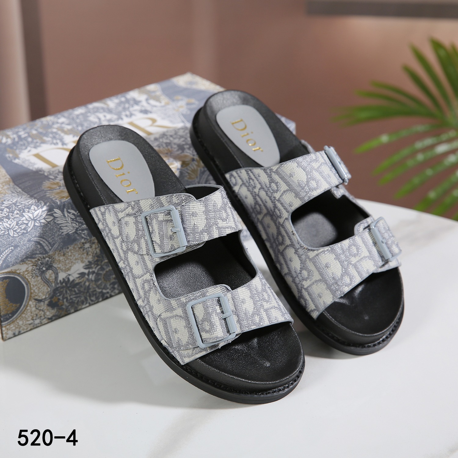 Sendal Dior 520-4 Christian Dior Oblique Jacquard Slide Sandals With ...