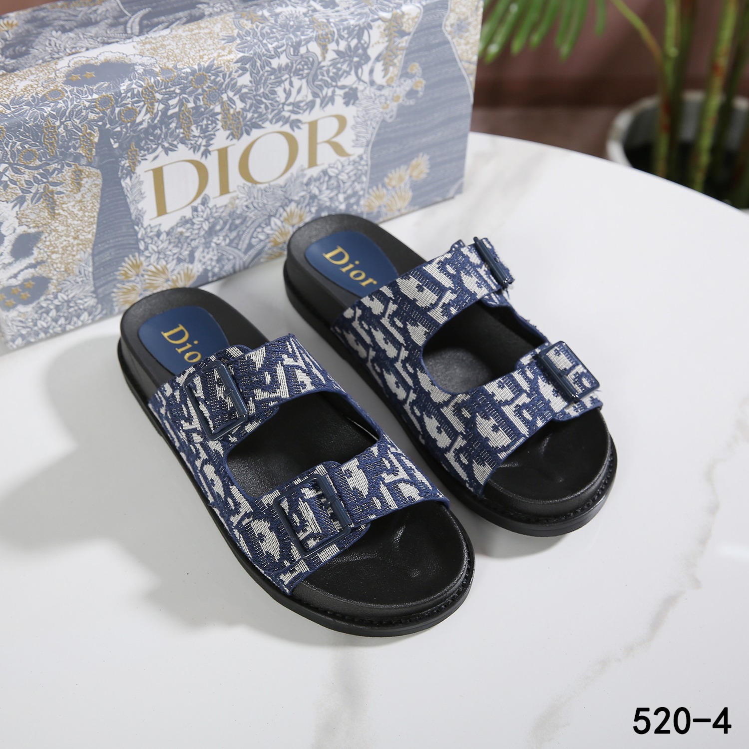 Sendal Dior 520-4 Christian Dior Oblique Jacquard Slide Sandals With ...