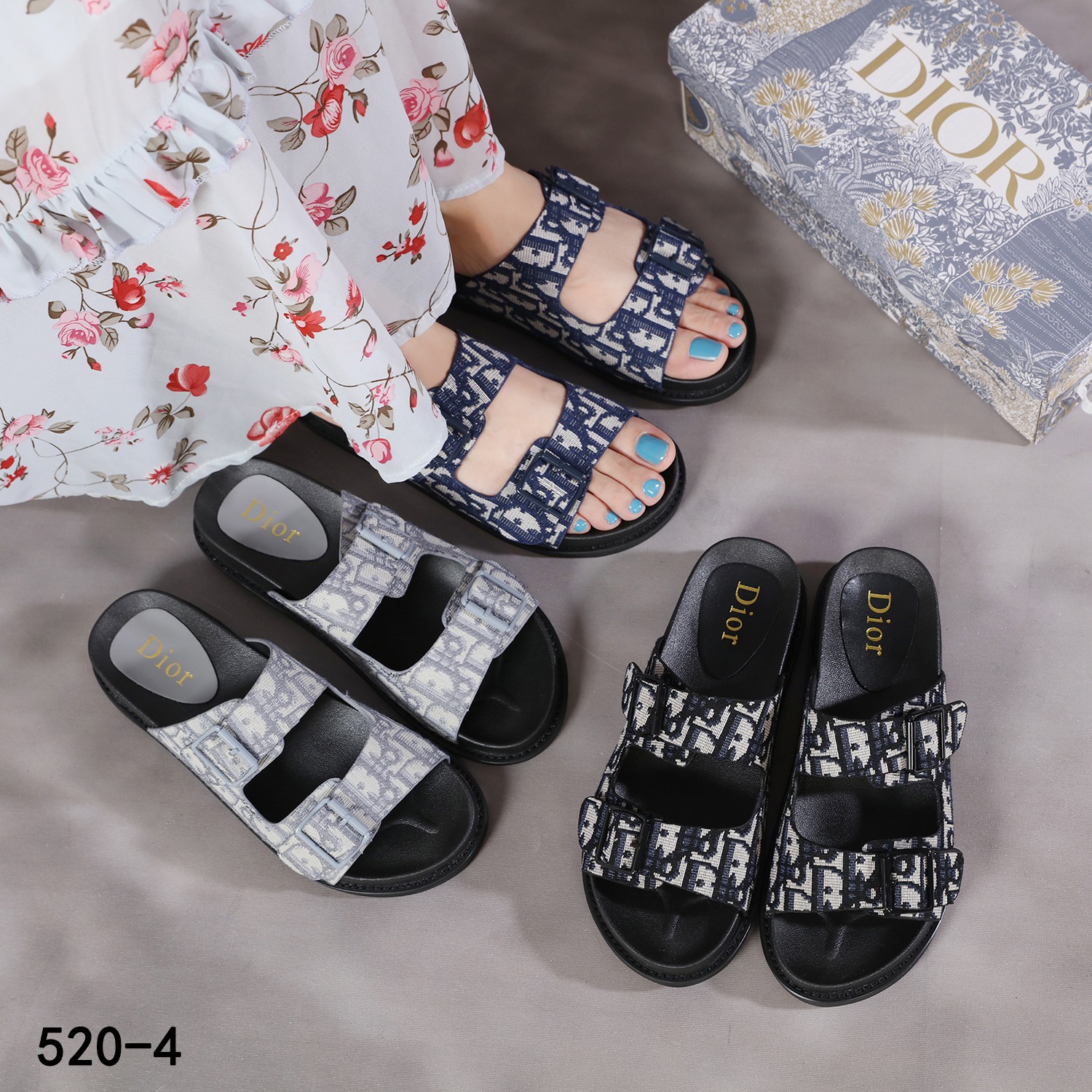 Sendal Dior 520-4 Christian Dior Oblique Jacquard Slide Sandals With ...