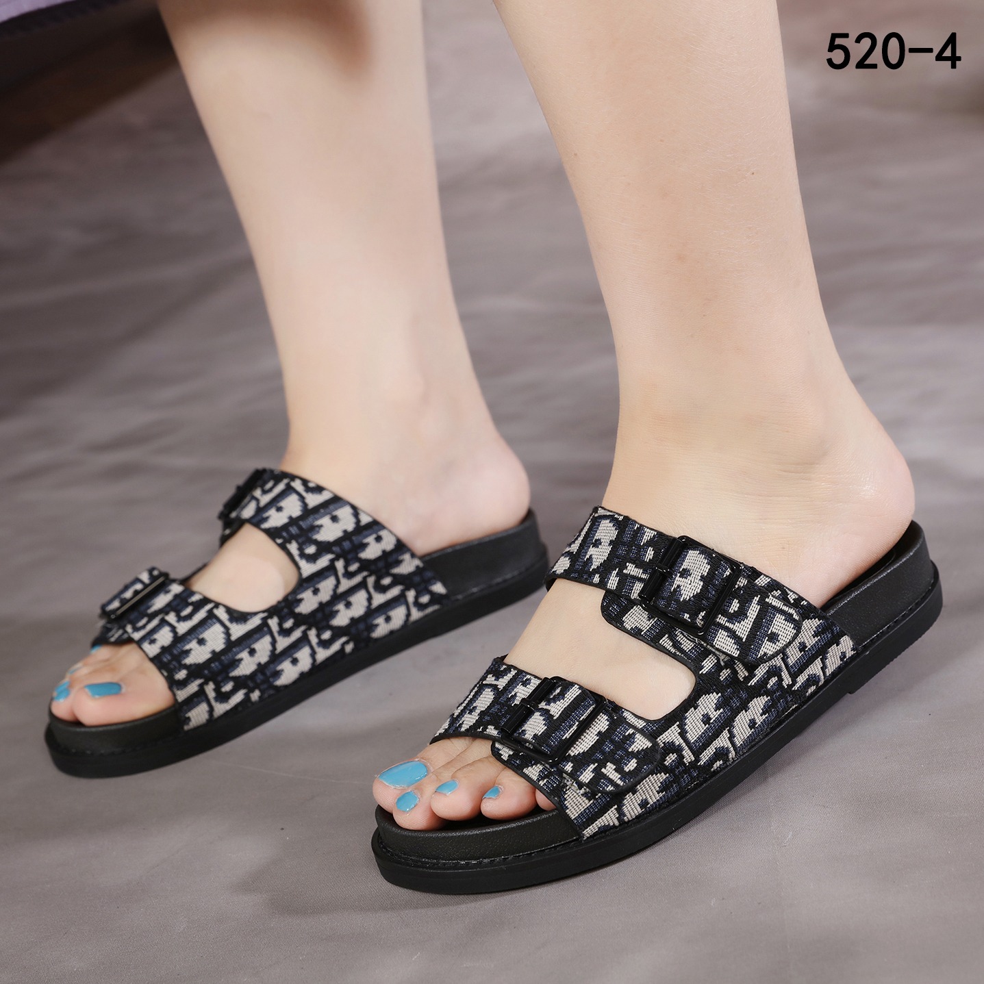 Sendal Dior 520-4 Christian Dior Oblique Jacquard Slide Sandals With ...