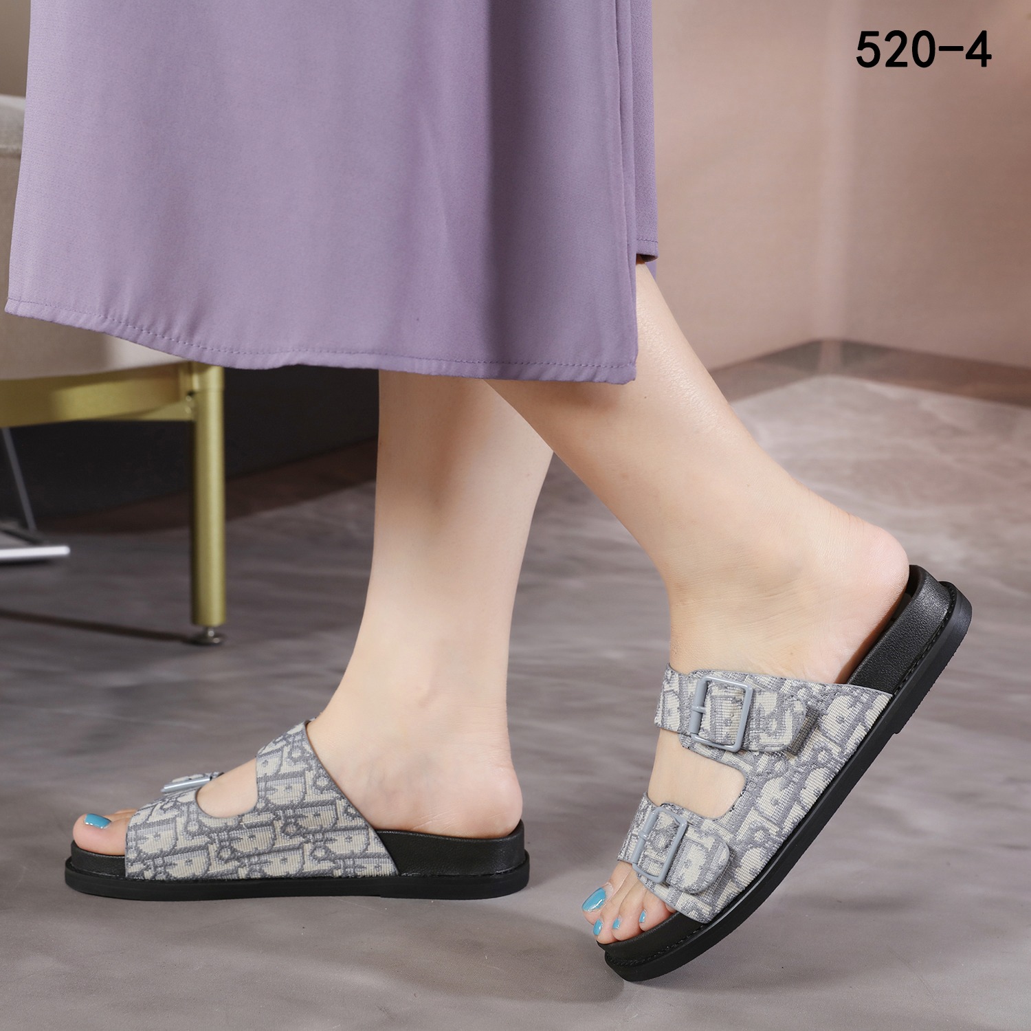 Sendal Dior 520-4 Christian Dior Oblique Jacquard Slide Sandals With ...