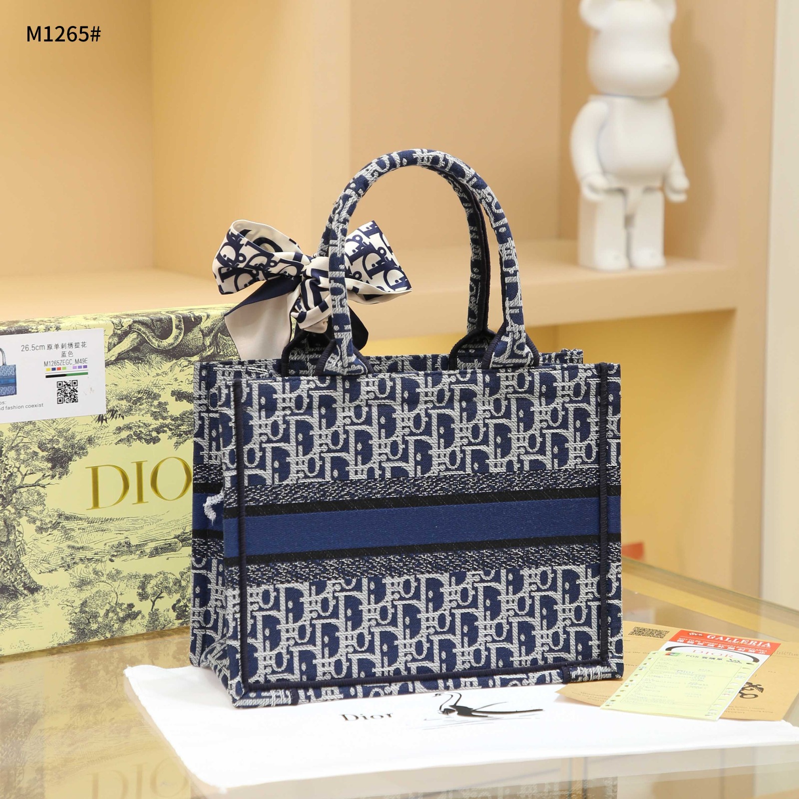 Tas Dior M1265 New Christian Dior Small Book Tote Blue Denim Dior ...