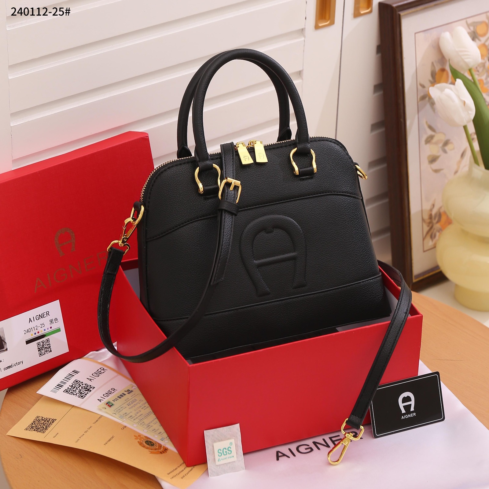 Tas Aigner 240112-25 Small Alma Logo 'A' 2Way Handle Bag Semi Platinum ...