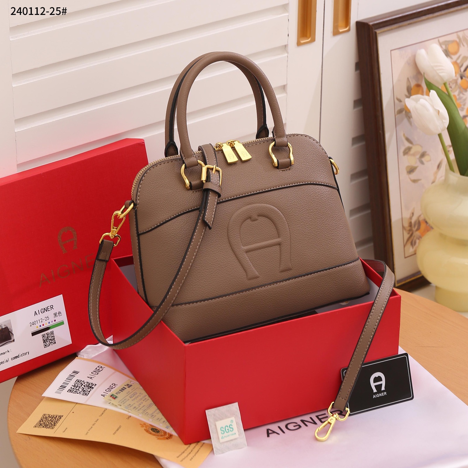 Tas Aigner 240112-25 Small Alma Logo 'A' 2Way Handle Bag Semi Platinum ...