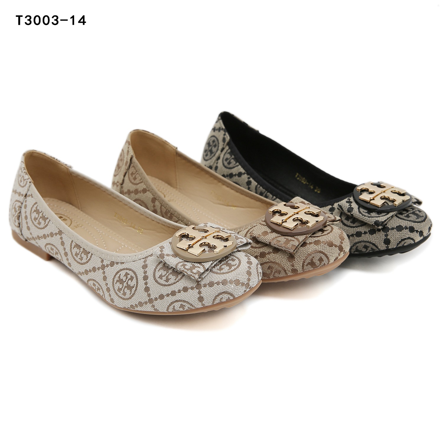 Sepatu Tory Burch T3003-14 T-Monogram Logo Bow Flat Heel Shoes Semi ...