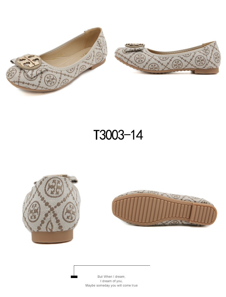 Sepatu Tory Burch T3003-14 T-Monogram Logo Bow Flat Heel Shoes Semi ...